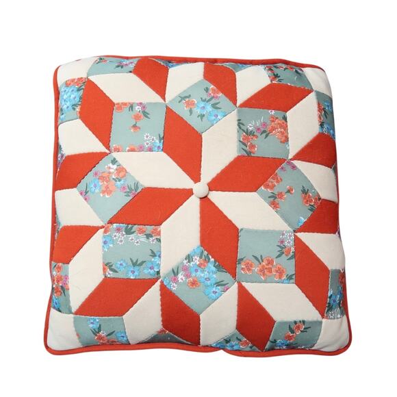 Vintage | Accents | Vintage Cream Orange Blue Pinwheel Patchwork Floral ...